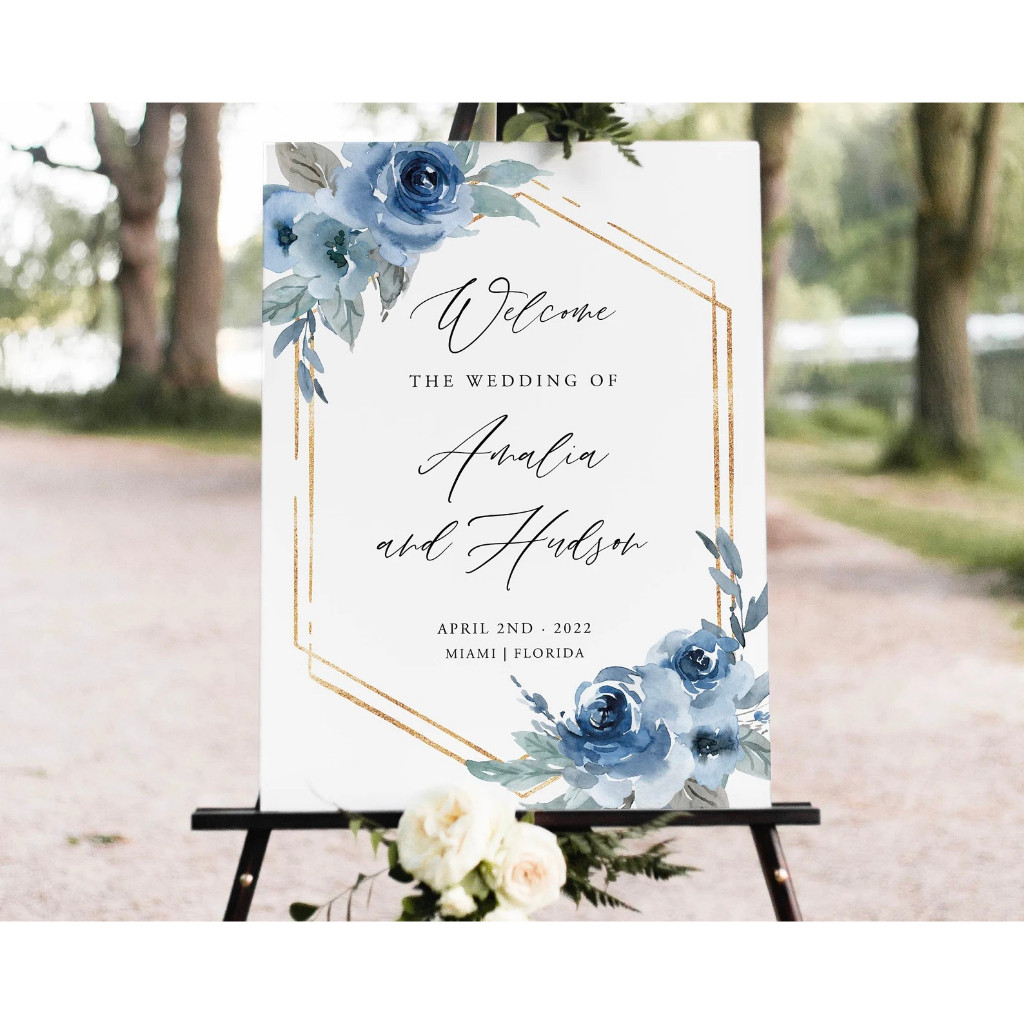 Dusty Blue Welcome Signage Board / Minimalist Wedding Signage | Shopee ...