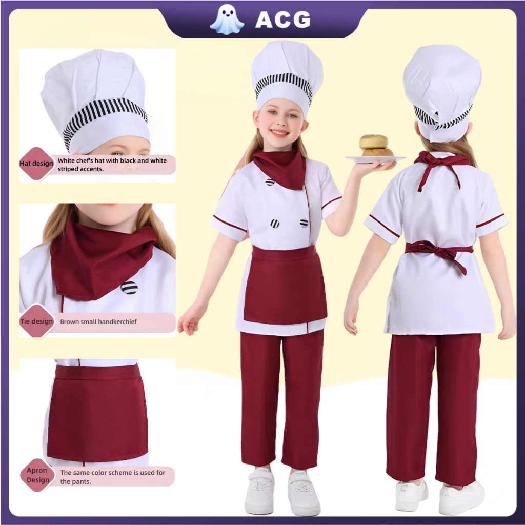 Career Guidance Chef Cosplay Uniform For Kids Girl Boy Cook Bake Unisex ...