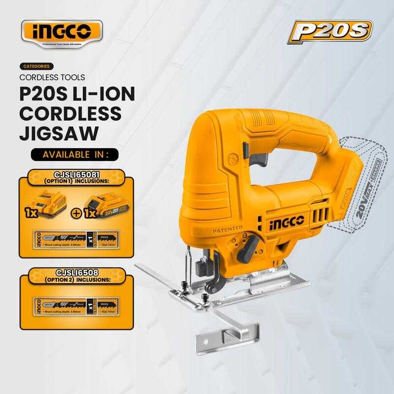Ingco P20 Series Li-Ion Cordless 20V Jig Saw Cjsli6508 | Cjsli65081 ...