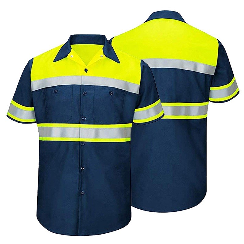 Cotton Construction Shirts Short Sleeve with Reflective Stripes Safety ...
