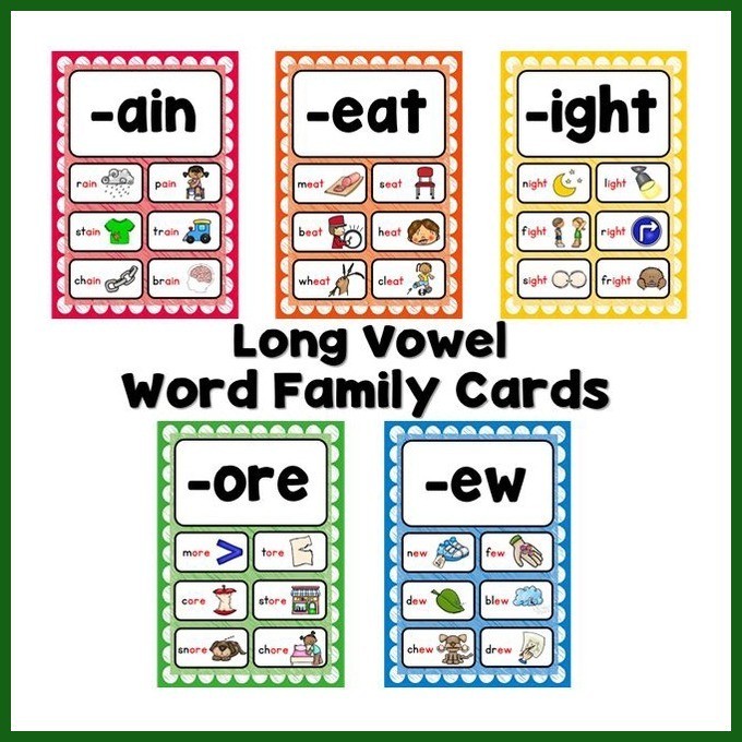 ஐ Long Vowel Word Family Cards | Kindergarten Preschool Flashcards ...