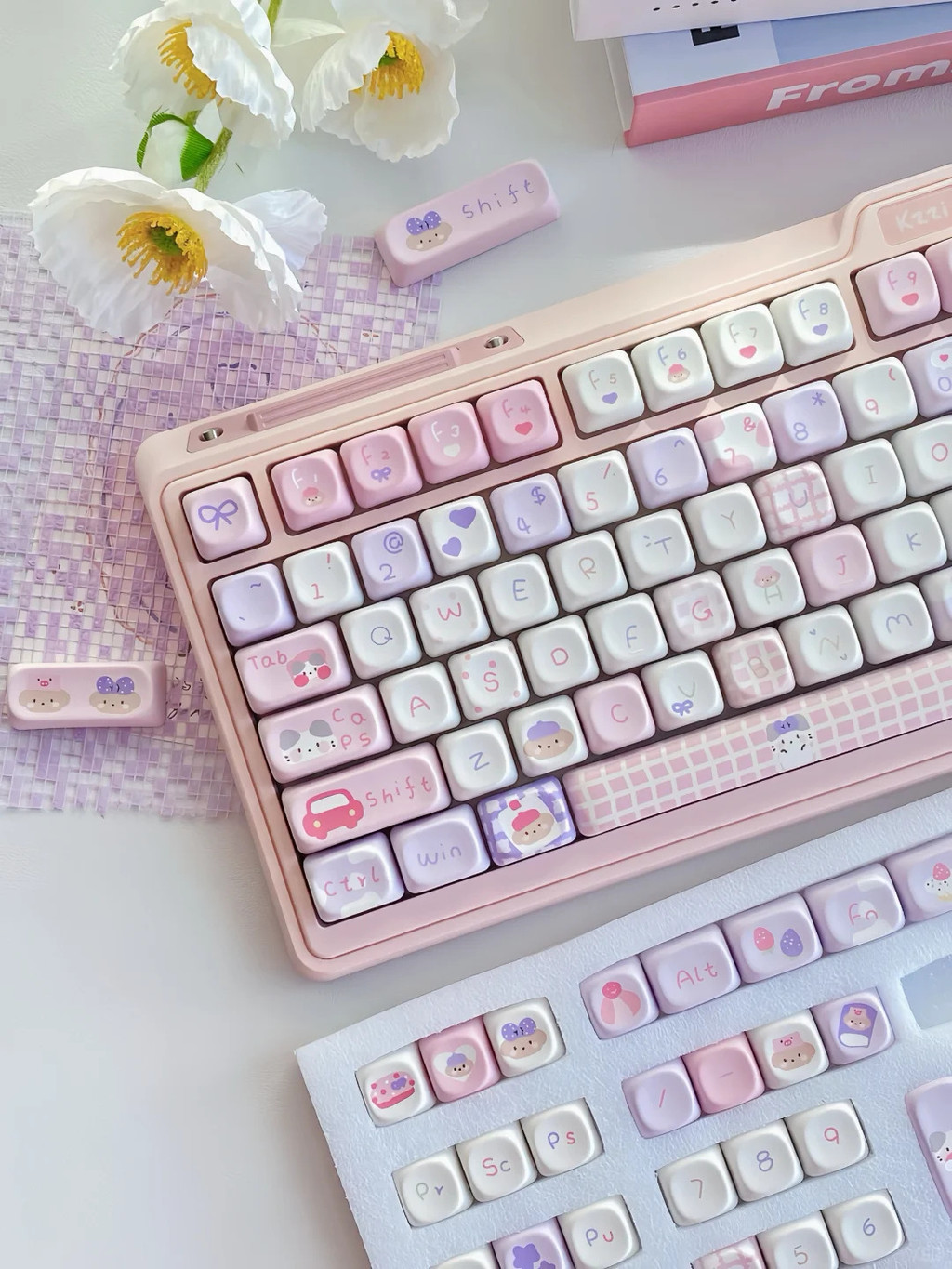 Cat&Dog Diary Pink Keycap MOA Profile 130 Keys High PBT Five-sided Dye ...