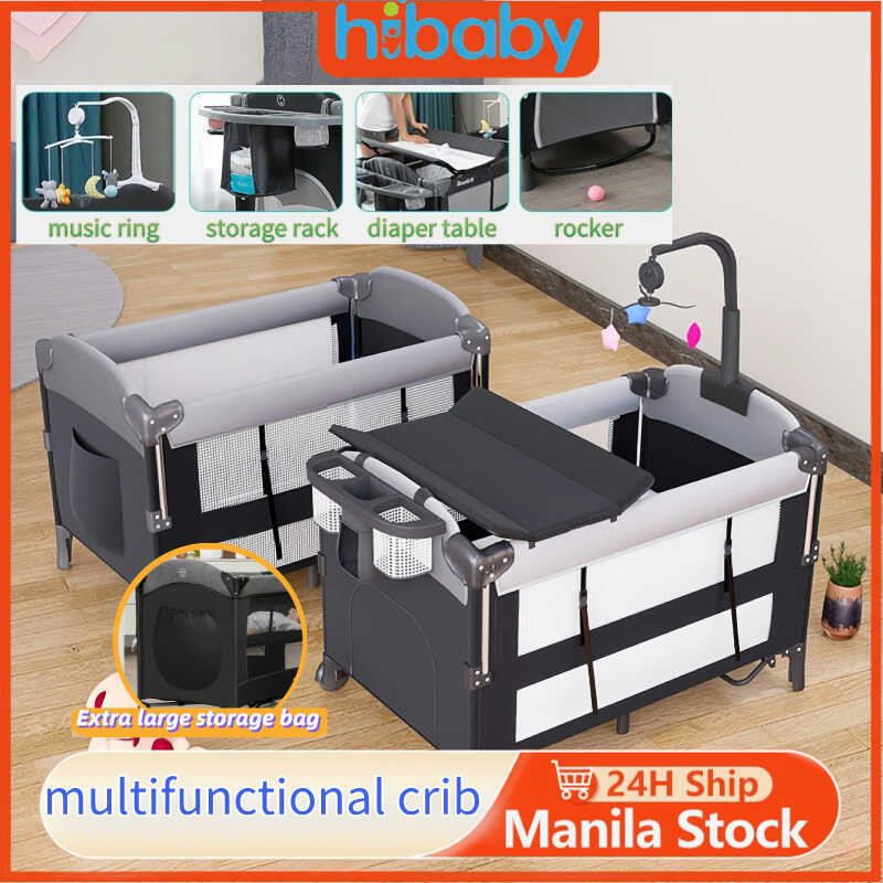 Baby Foldable Crib Liftable 2 Layer Ing Big Bed With Shaker /Diaper ...