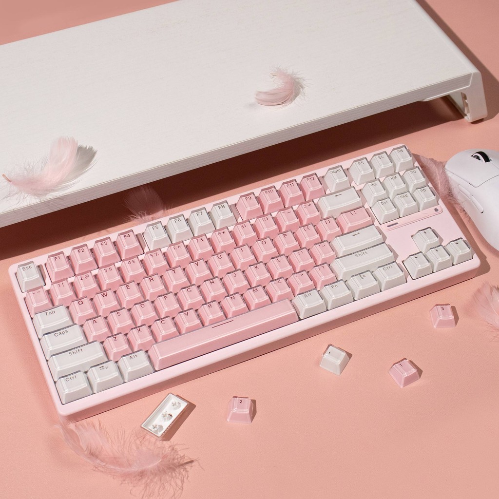 Crystal White Pink Jelly Keycaps OEM profile 104 Keys ABS Double shot ...