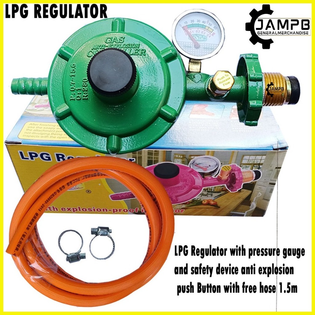 ♒ ☎ LPG Regulator with Gauge and Hose 1.5 m safe for fire explosion ...