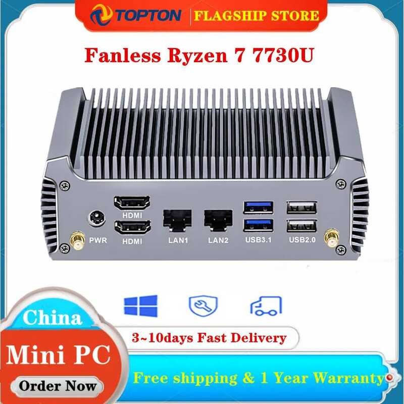 Xj Fanless AMD Mini PC Fu02 Ryzen 7 7730U 5825U 4700U 4500U Windows 11 Gaming Computer Dual LAN ...