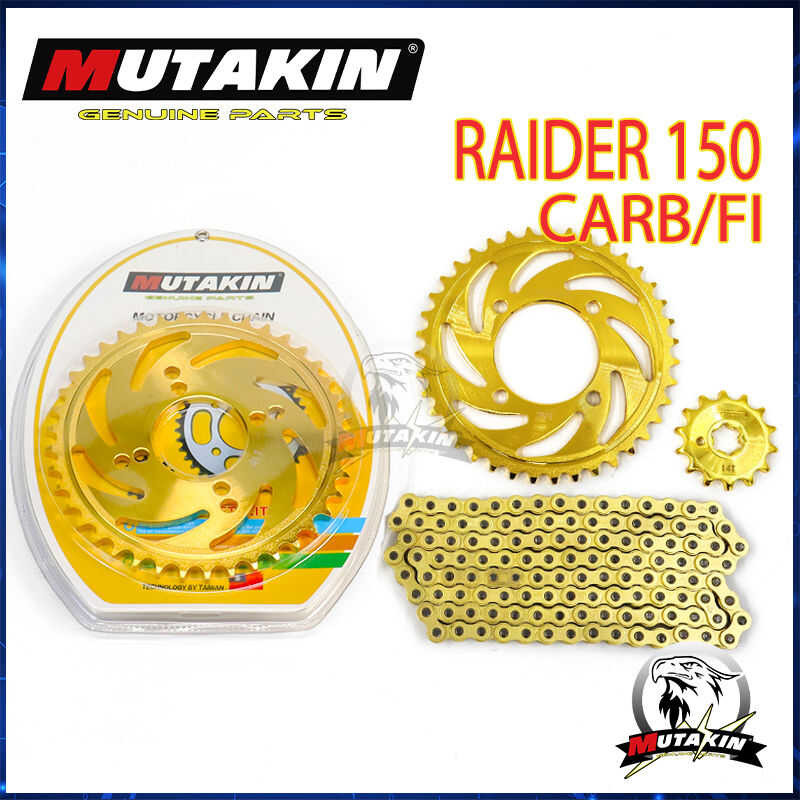 MUTAKIN RAIDER 150 Carb/Fi Sprocket Gold Chain Set (428H-14T-38T/39T ...