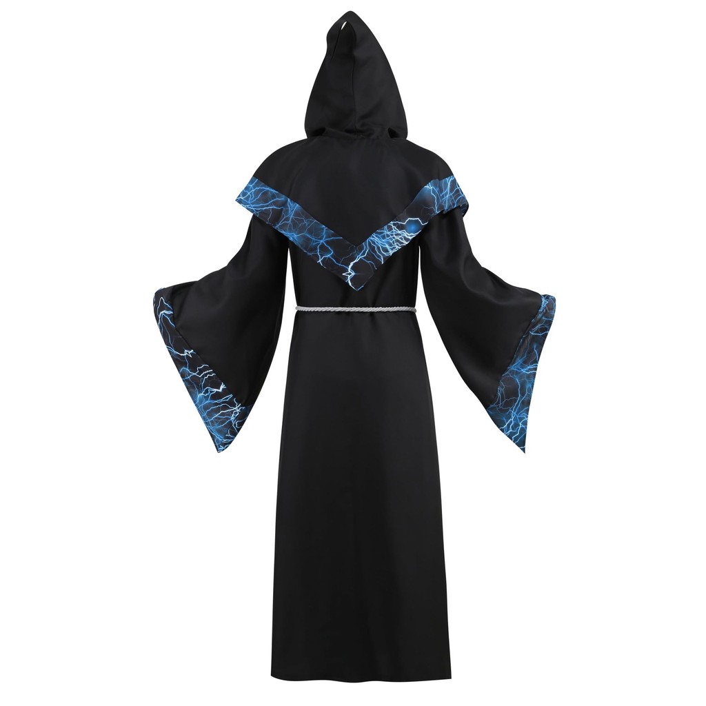 Cross-Border Dark Wizard Robe Halloween Medieval Wizard Hooded Cloak ...