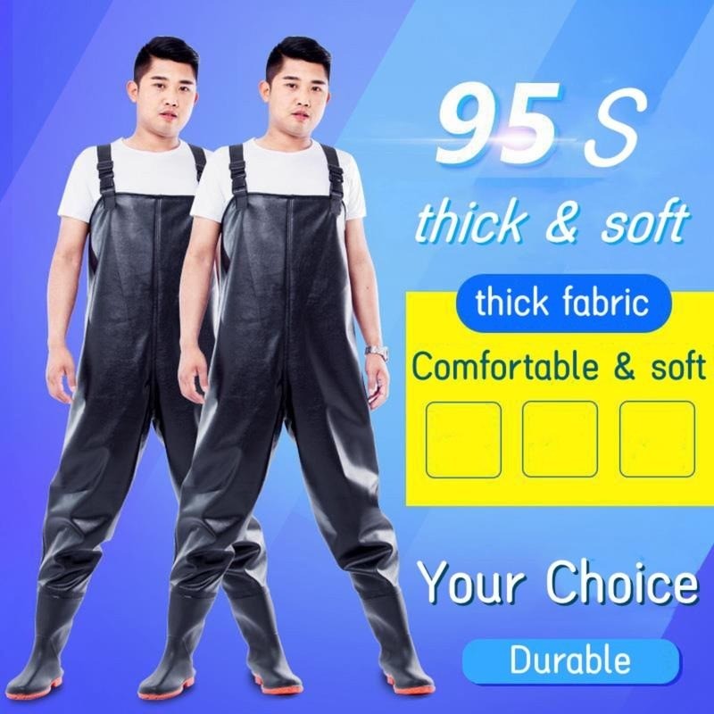 Full Body Waterproof Fishing Wading Pants with Thick Rain Boots Overall ...
