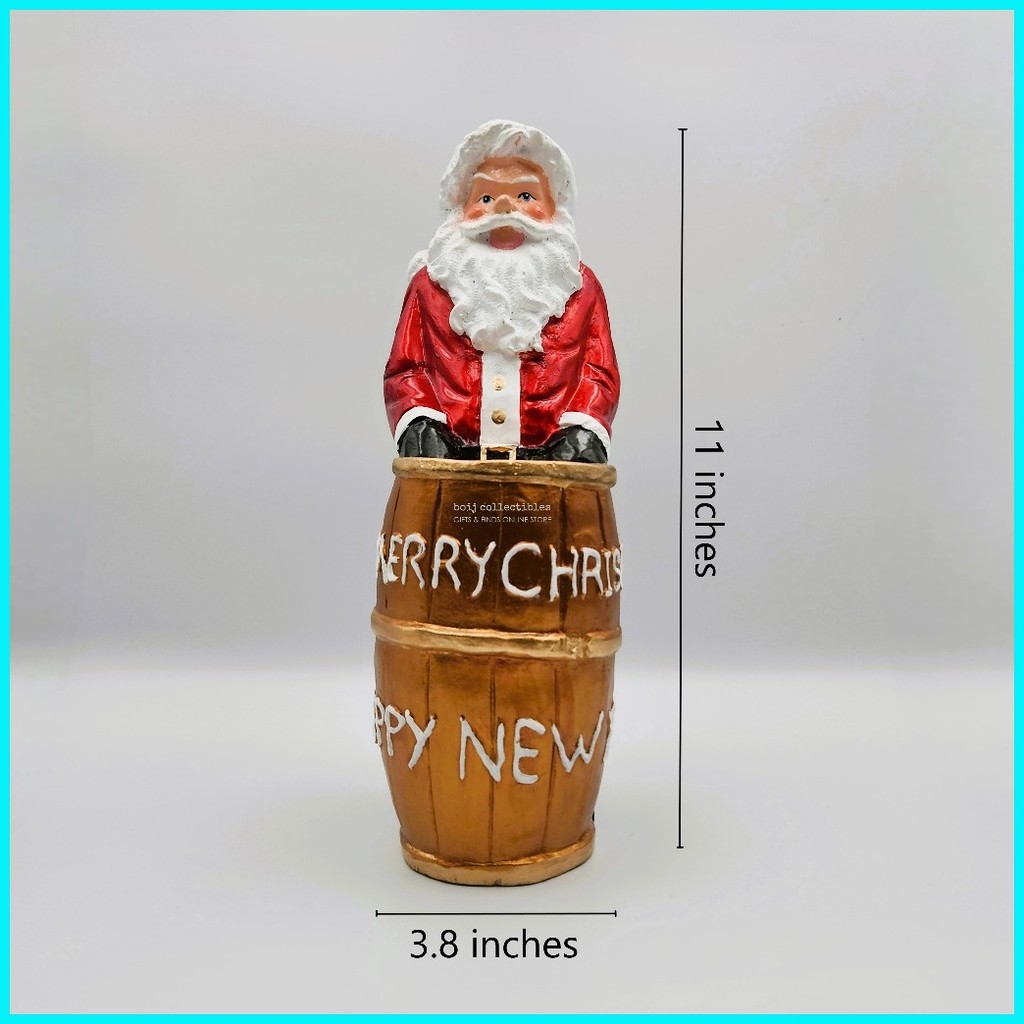 Santa Claus with Wooden Barrel Christmas Tabletop Christmas Figurine ...