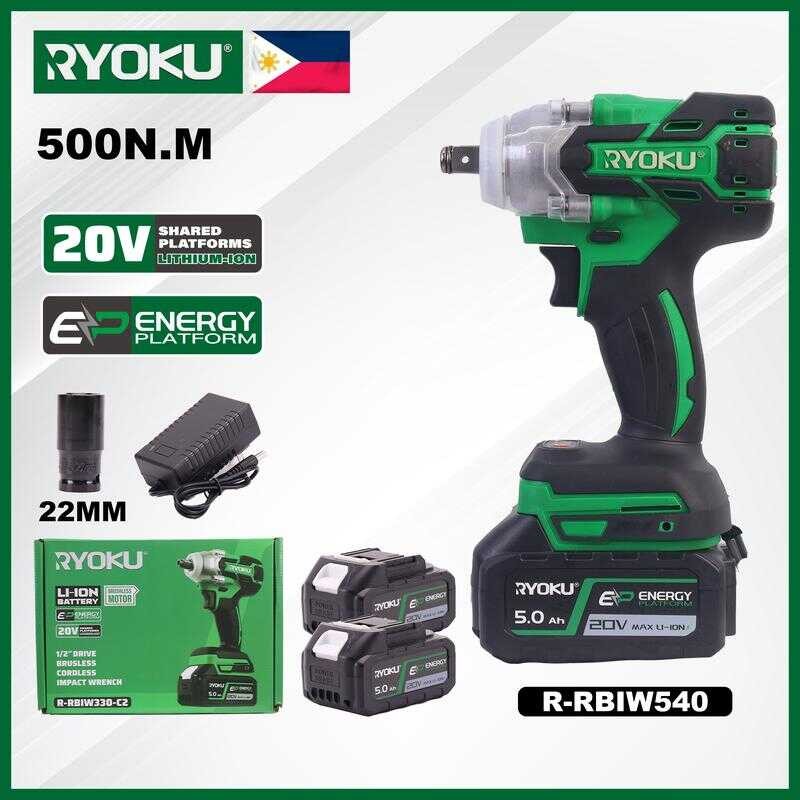 RYOKU Cordless Impact Wrench 20V Brushless 5.0Ah With 2 Battery ...