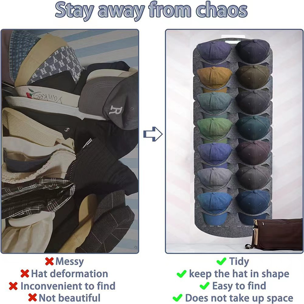 14 Grids Baseball Cap Display Rack Door Back Wall Felt Hat Holder for ...