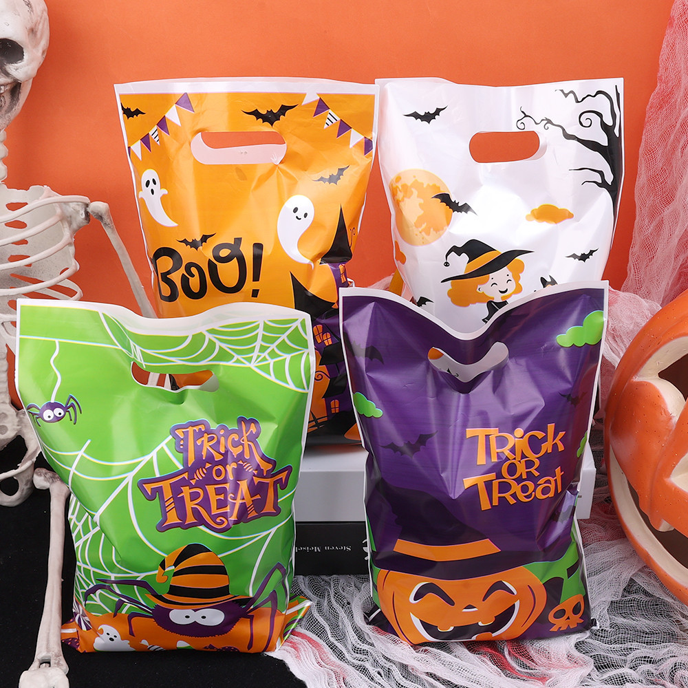 50pcs Halloween Candy Bag - Plastic Gift Cookie Packaging Bags - Trick ...