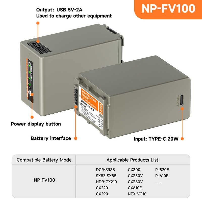 PALO 4590Mah & Np-Fv100 Np-Fv70 Battery Na May 5V/2A Type-C Input Para ...