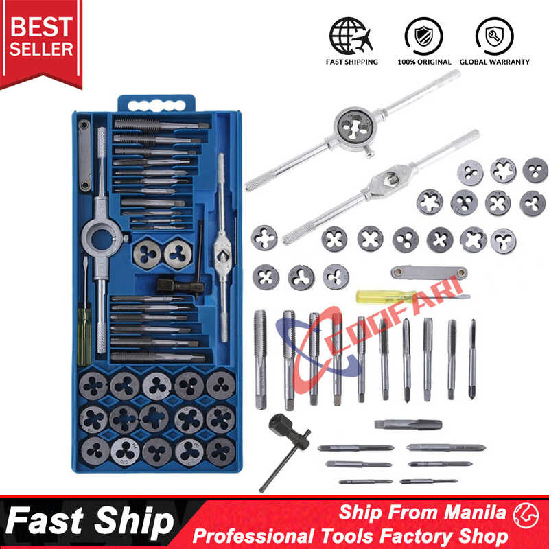 Metric 40Pcs Hand Tap And Die Set M3-M12 Screw Thread Plugs Straight Taper Reamer Tools er ...