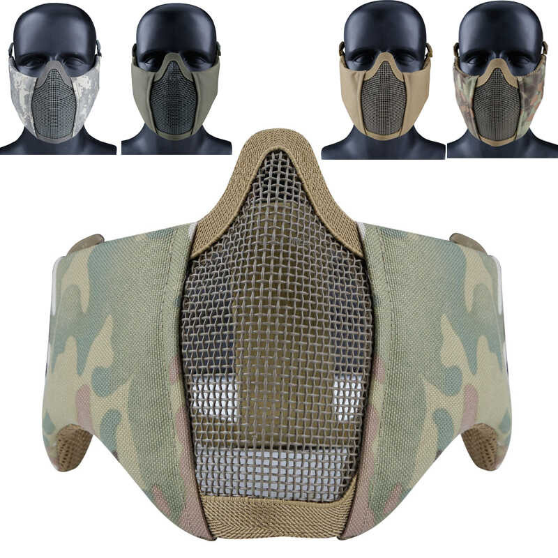 Tactical Half Face Mask Airsoft Paintball Shooting Metal Mesh Outdoor ...