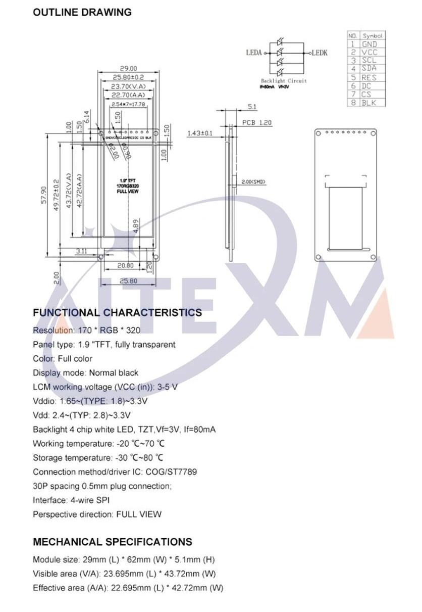 1.9 Inch IPS Full Angle TFT Display Screen LCD Color Display Module SPI ...