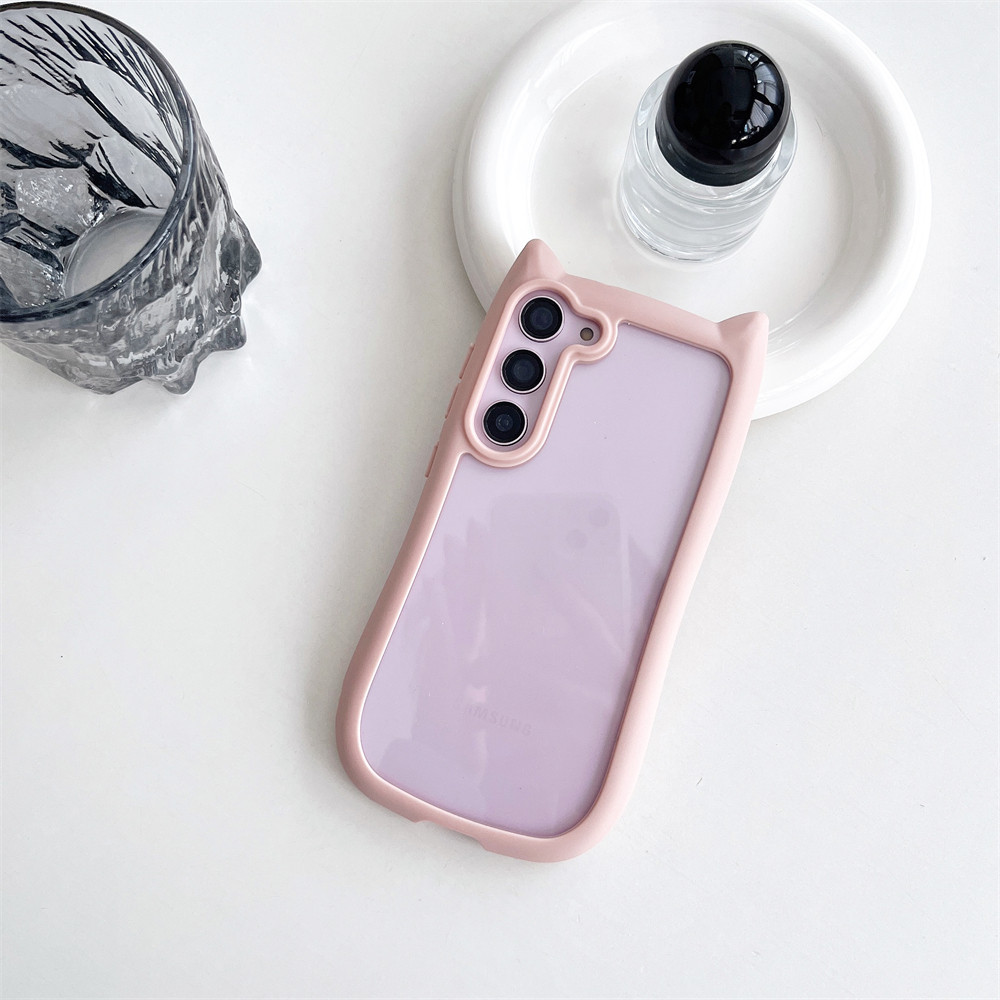 Korean Cute Funny Candy Color 3D Cat Ears Transparent Case For Samsung ...