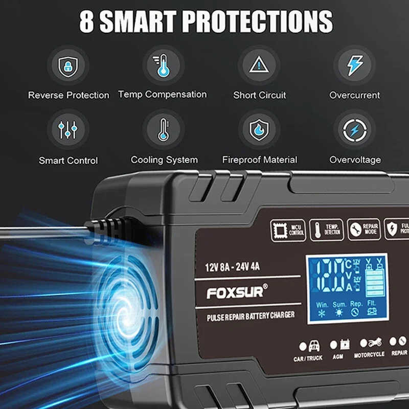 8A/24V 12V 4A Fully Automatic Start Pulse Repair Wet Dry Lead Acid ...