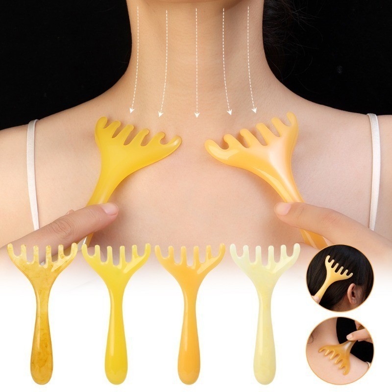 Resins Six Claw Long Handle Massage Comb- Wide Tooth Antler Neck Meridians Gua Sha Stick- Anti ...