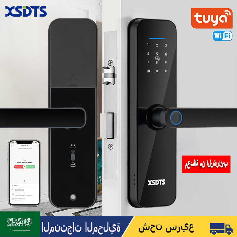 Tuya Wifi Electronic Smart Door Lock With Biometric Fingerprint Card Password Key Unlock USB ...