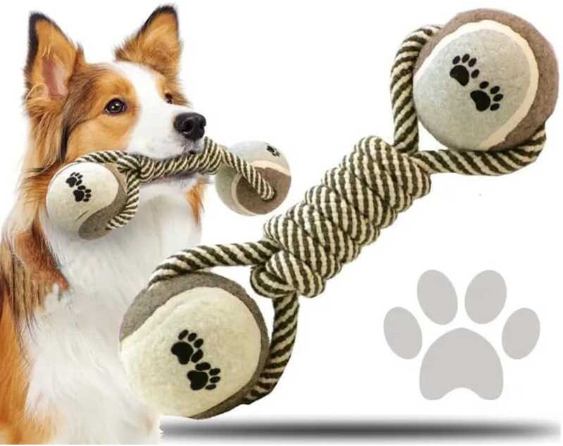 Premium Toy: Dumbbell-Shaped Knot and Ball Combination Dogs Rope Mixed ...