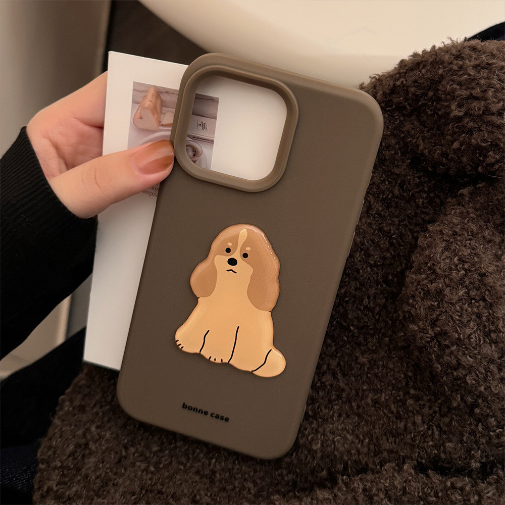 Simple solid color niche English three-dimensional cute dog protective ...