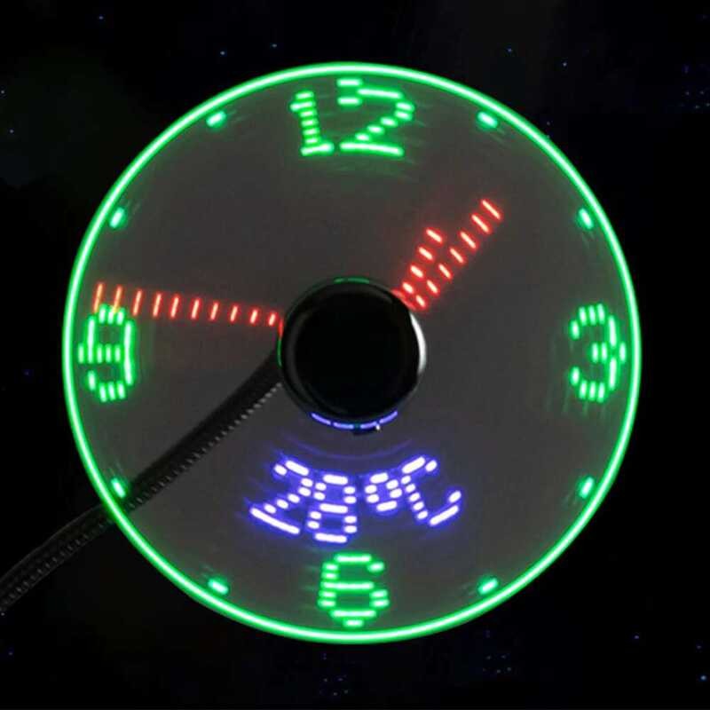 A LED Powered Cooling Flashing Clock Fans Time Temperature Display Hand ...