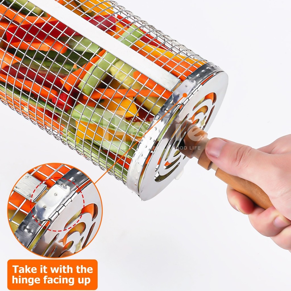 Rolling Grilling Baskets Barbecue Cage Grill Bbq Net Tube Stainless ...