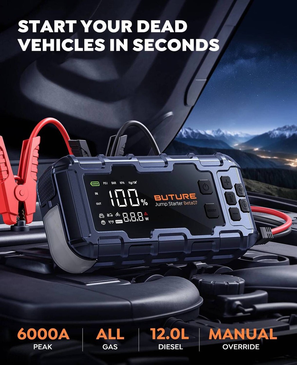6000A BUTURE Jump Power Bank Portable 160PSI Air Pump Battery Emergency ...