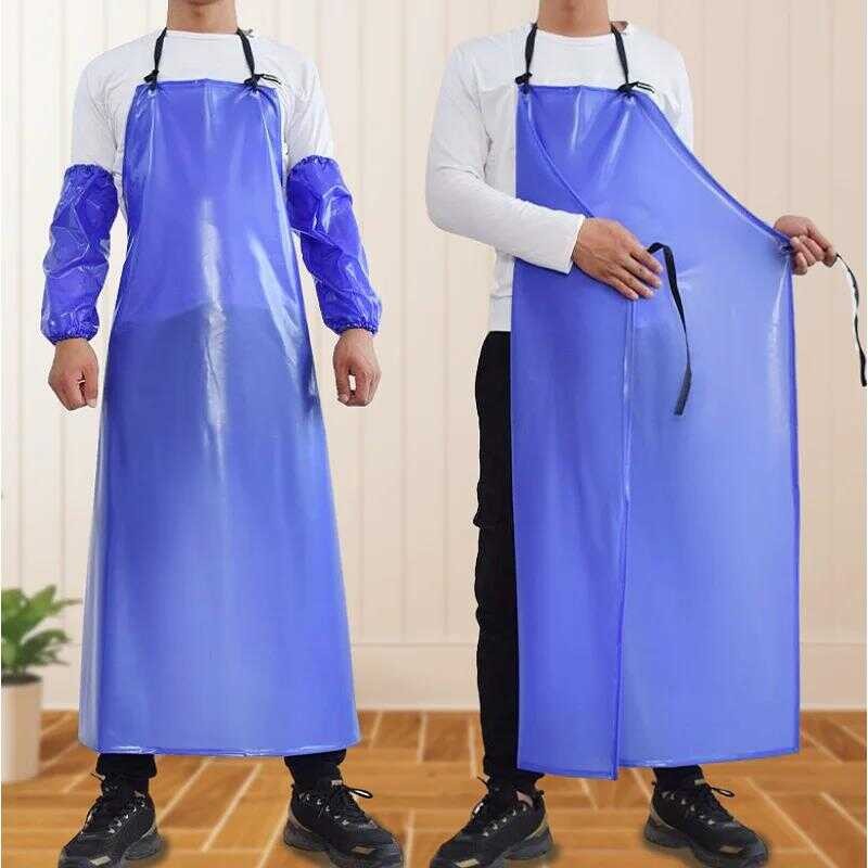 PVC Apron Extra Long Waterproof Double Sided Oilproof Aprons Chef Work ...