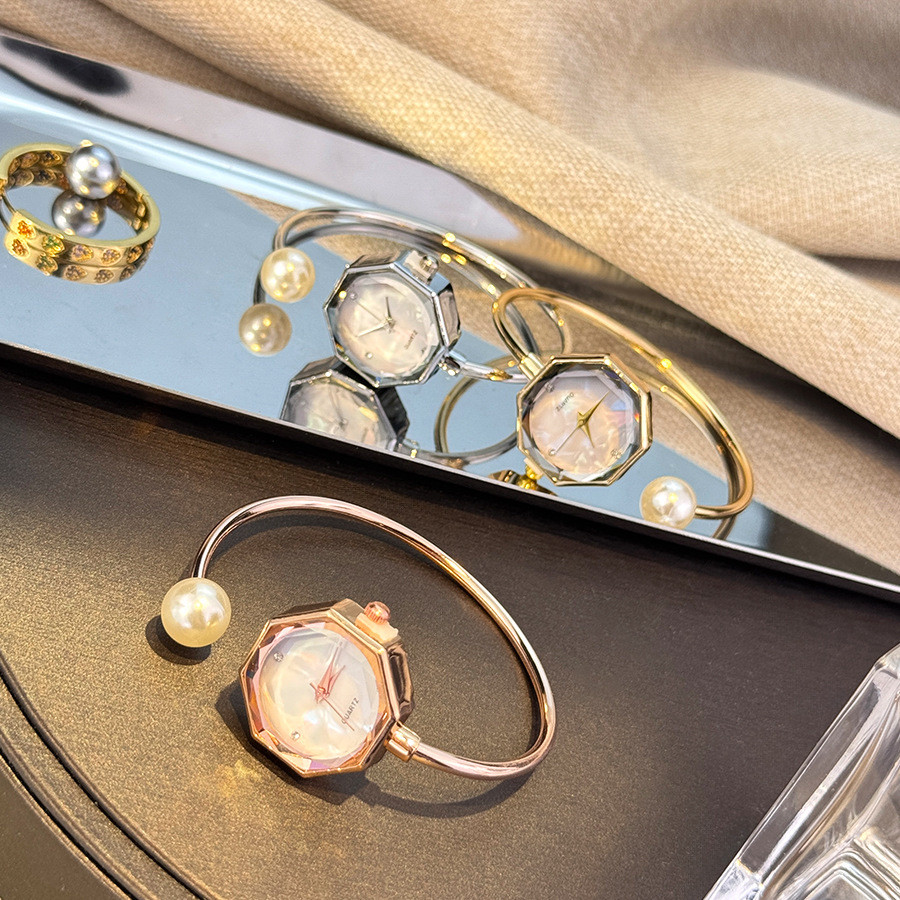 Women Elegant Shell Pearl Bracelet Watch Octagonal Fashion Quartz ...