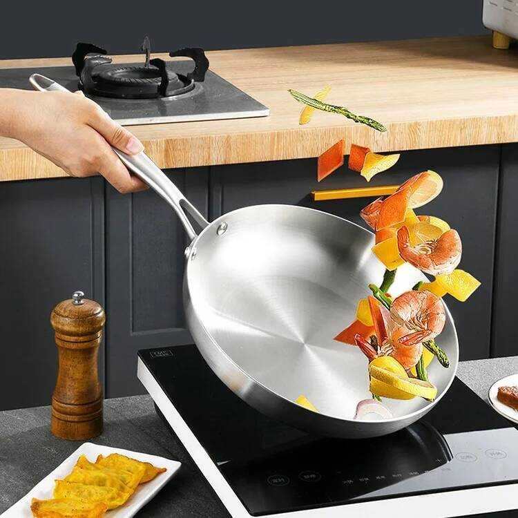 TIANXING Full Sizes 3-Ply Stainless Steel Chinese Wok Professional Non ...