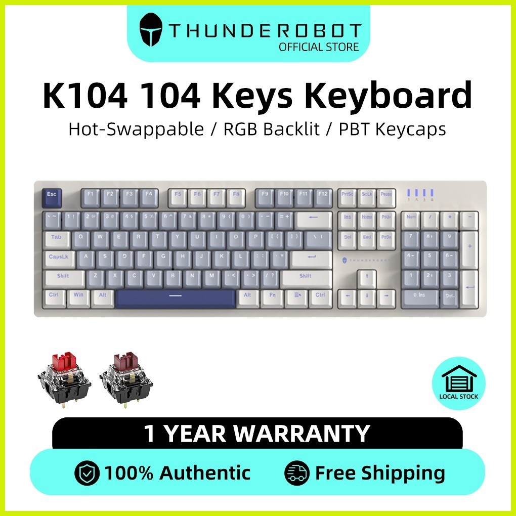 ๑ Thunderobot K104 Wired Mechanical Keyboard Hot-Swappable 104 Keys Pbt ...