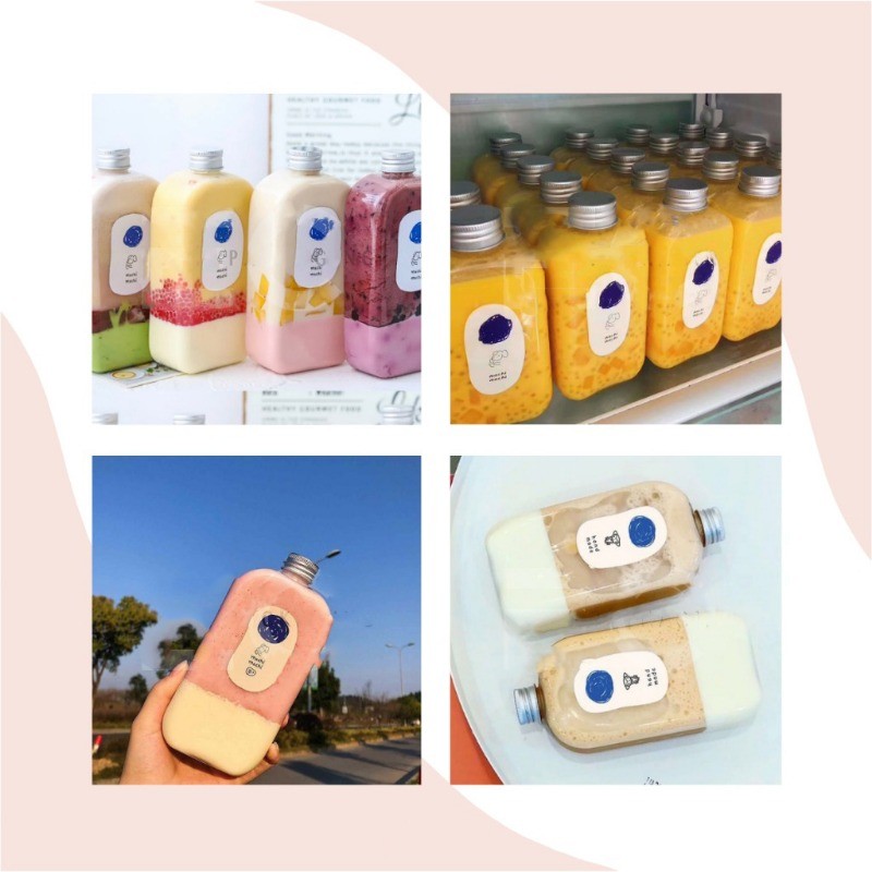 2PCS 400ml Disposable Juice Bottles With Cap Milk Tea Pet Bottles ...