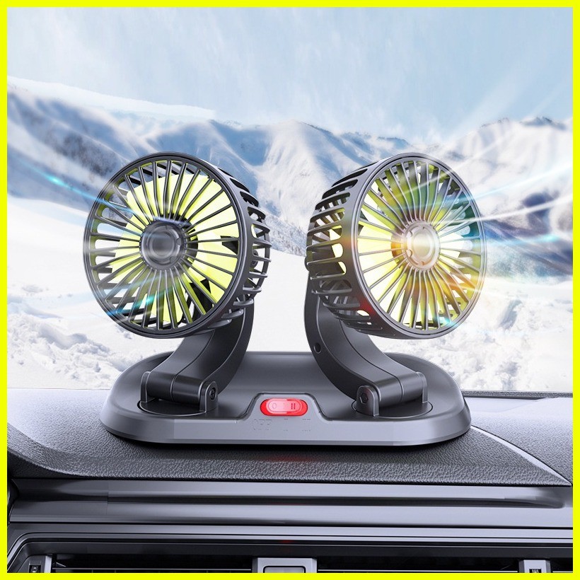∇ Car Fan Dual Head Vehicle Fan 12V/24V 360° Degree Adjustable Electric ...