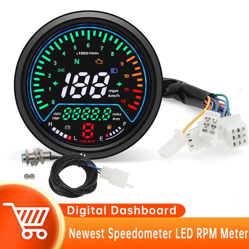 Motorcycle LCD Digital Speedometer 12000rpm Tachometer - Odometer Fuel ...