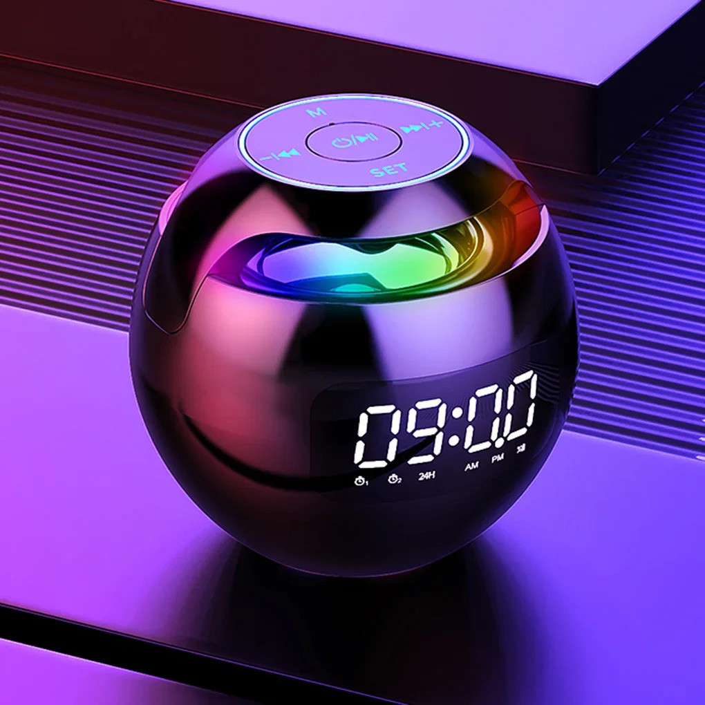 Bluetooth Speaker With LED Alarm Clock Music Player Mini Wireless Ball ...