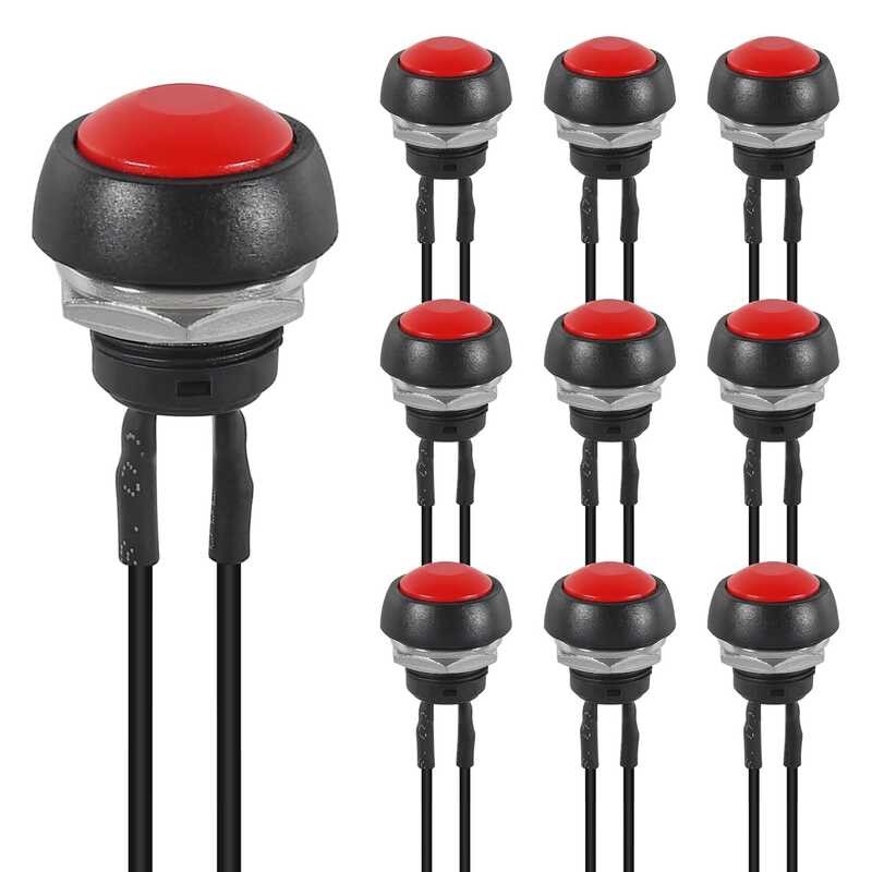 12mm Momentary 10Pcs Push Button Switch 1\/2" Mounting Hole On Off Mini Round Waterproof Black ...