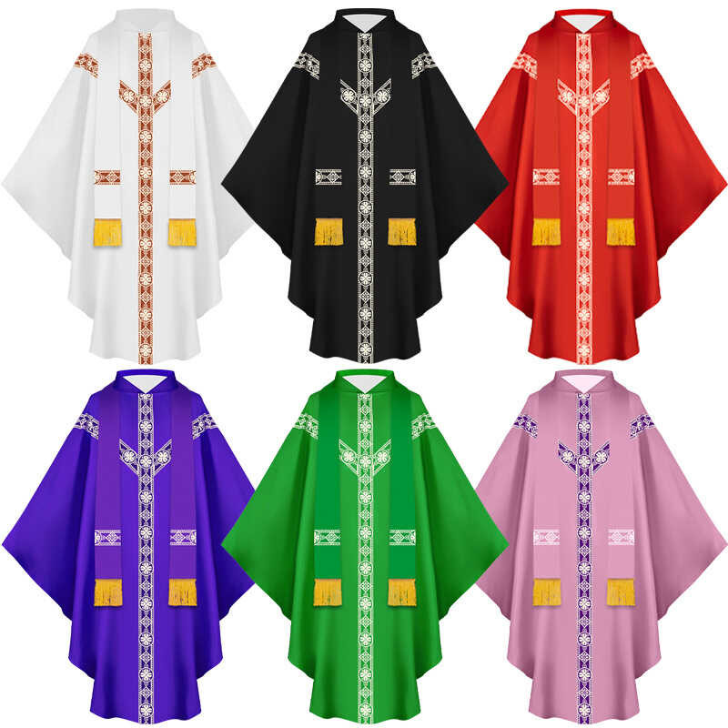 Halloween Medieval Priest Tassel Long Cape Role-Playing Costume Cosplay ...