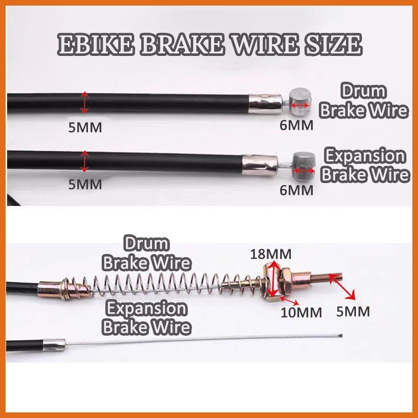 ∲ Bikeworld Ebike Drum/Expansion Brake Front and Rear brake cable ...
