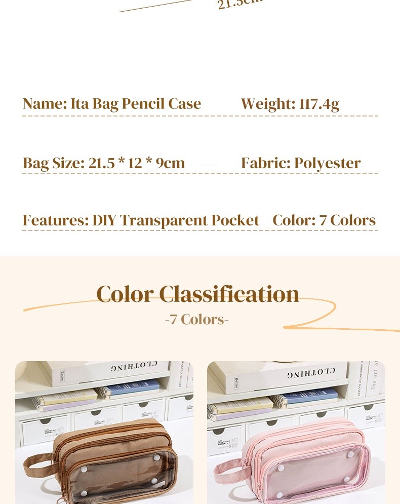 Large Capacity Transparent Pencil Case Pouch Transparent Detachable Ita ...