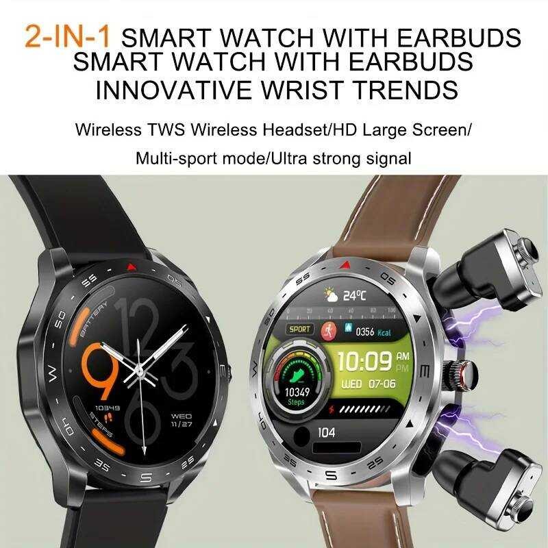 2024 2 ★ New Smart Watch TWS 2-In-1 Bluetooth Earphones HIFI 9D Sound ...