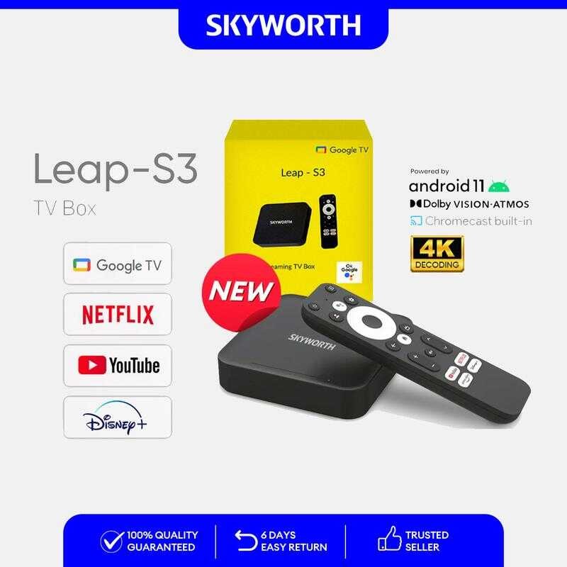 Skyworth Google TV Box LEAP S3 2G Plus 16G,Google Assistant, 4K Ultra HD Android 11, WIFI Lan ...