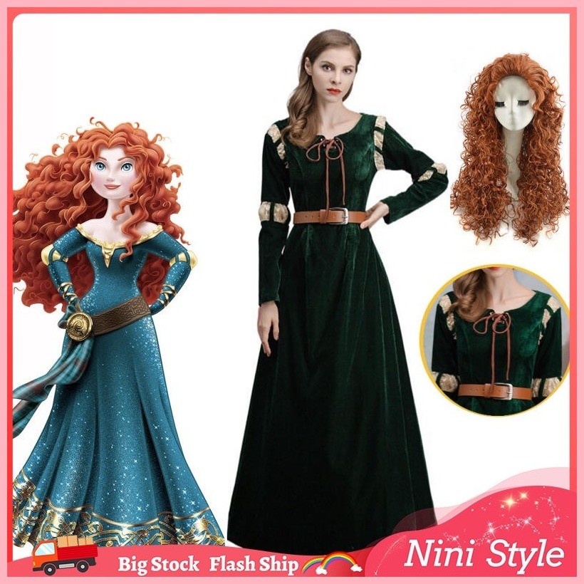 Disney Merida Princess Costume for Adult Women Merida Dark Green Maxi ...