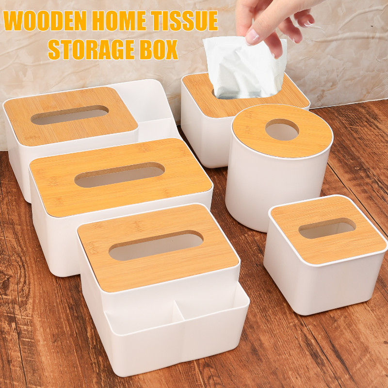 Multifunctional Tissue Storage Box with Wood Lid / Waterproof Simple ...