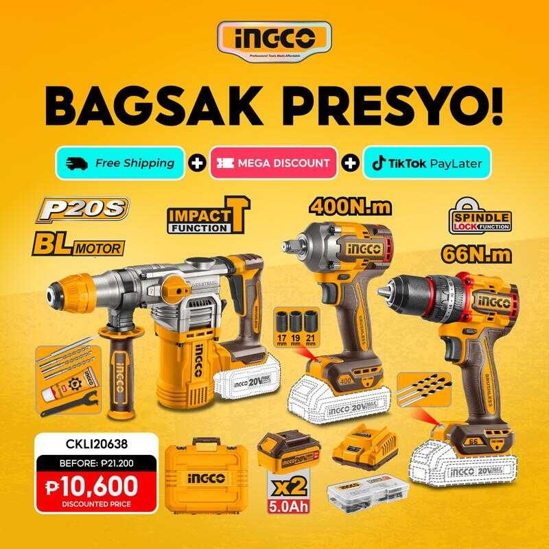 Ingco P20 Series Li-Ion 20V Cordless 3Pcs Combo Kit - Brushless Impact ...