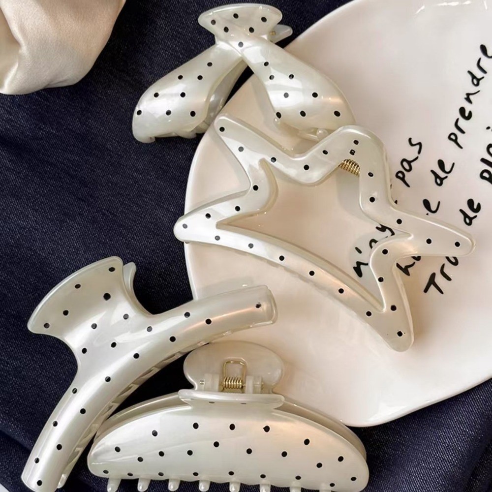 French Vintage Black White Polka Dot Grab Clip Temperament Shark Clip ...