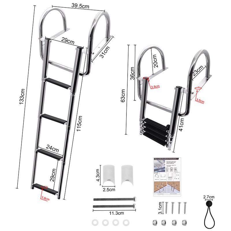 Stainless Steel Telescoping Ladder 4 Step Boat Ladder Folding Sliding ...