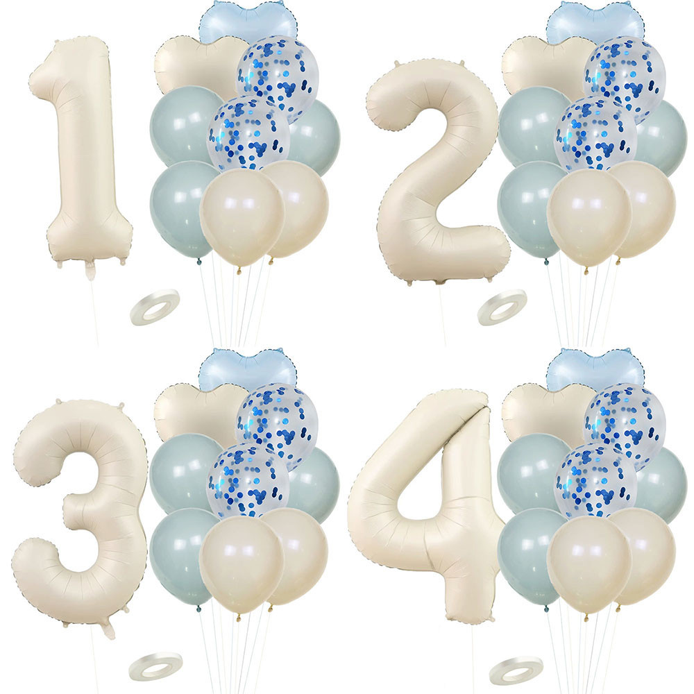 12pcs Vintage Beige Blue Balloon Set 40inch Foil Number Balloon For ...